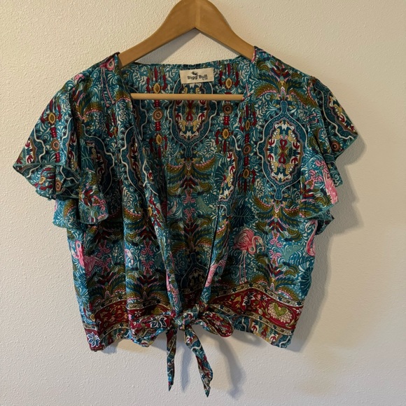 Bigg Bull | Tops | Big Bull Silk Blend Flamingo Crop Top Front Tie ...